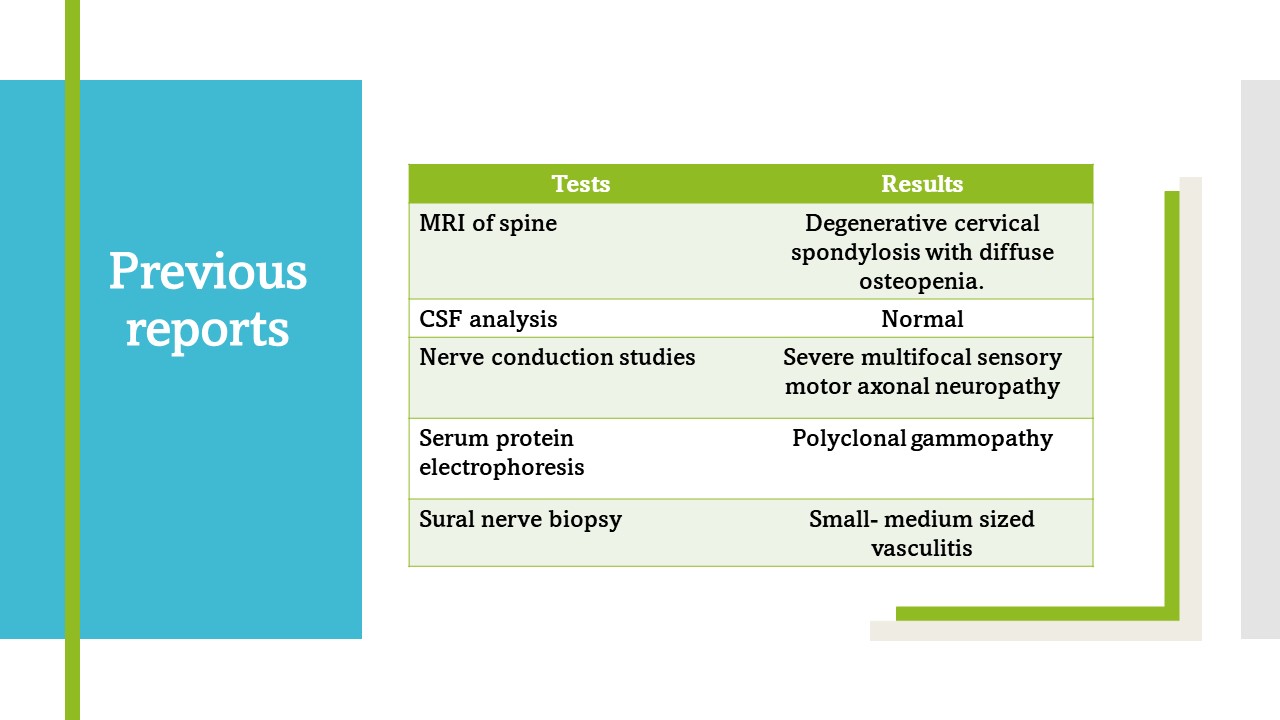 65-year-old female patient with progressive mono neuritis multiplex and ...