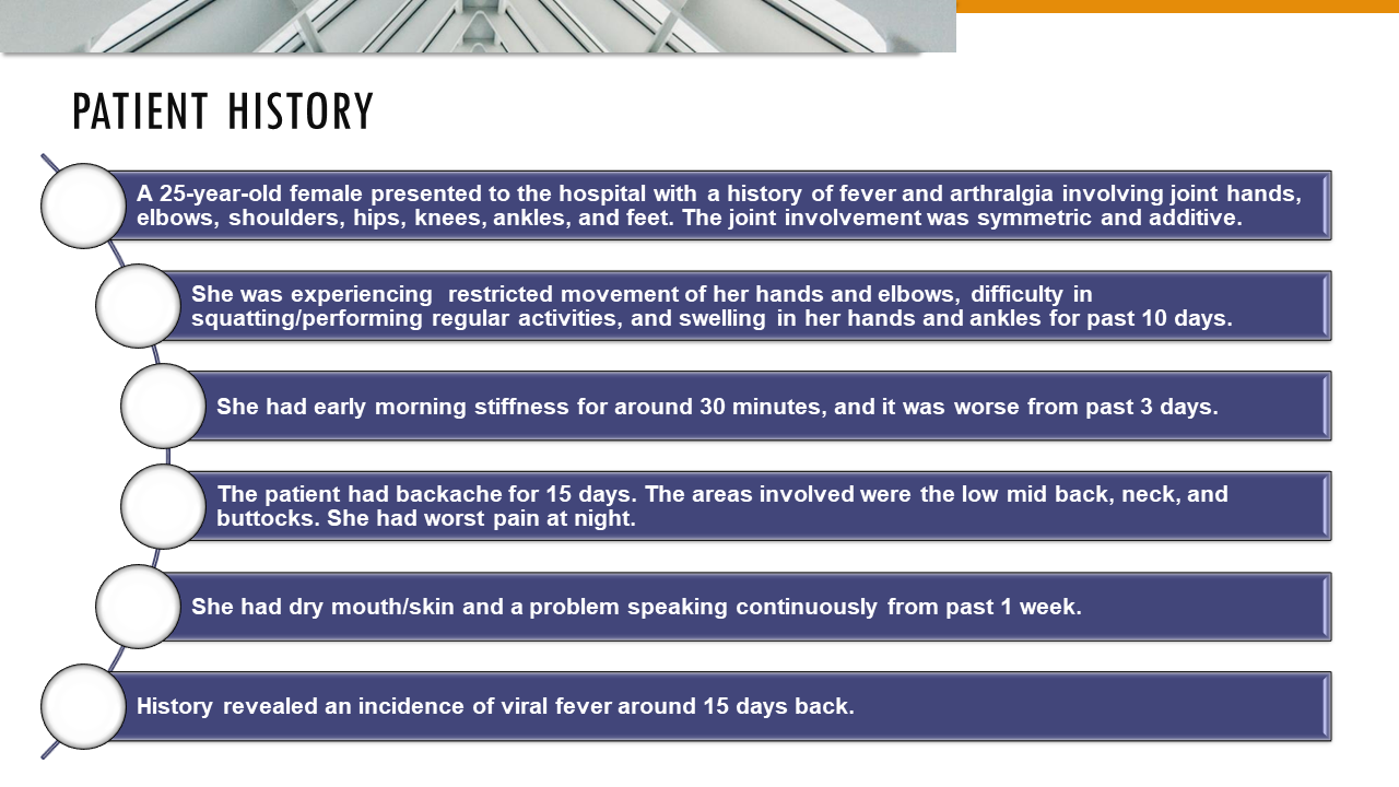 A 25-year-old female with polyarthralgia, fever, dry mouth and eyes ...